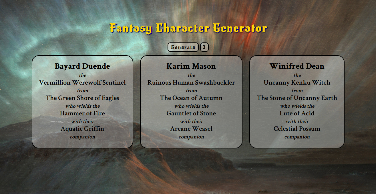 Fantasy Character Generator – Strange Creatures Publishing